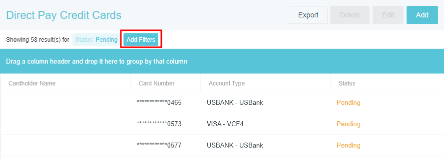 DIRECT PAY Credit Cards Admin Screen – Chrome River Help Center