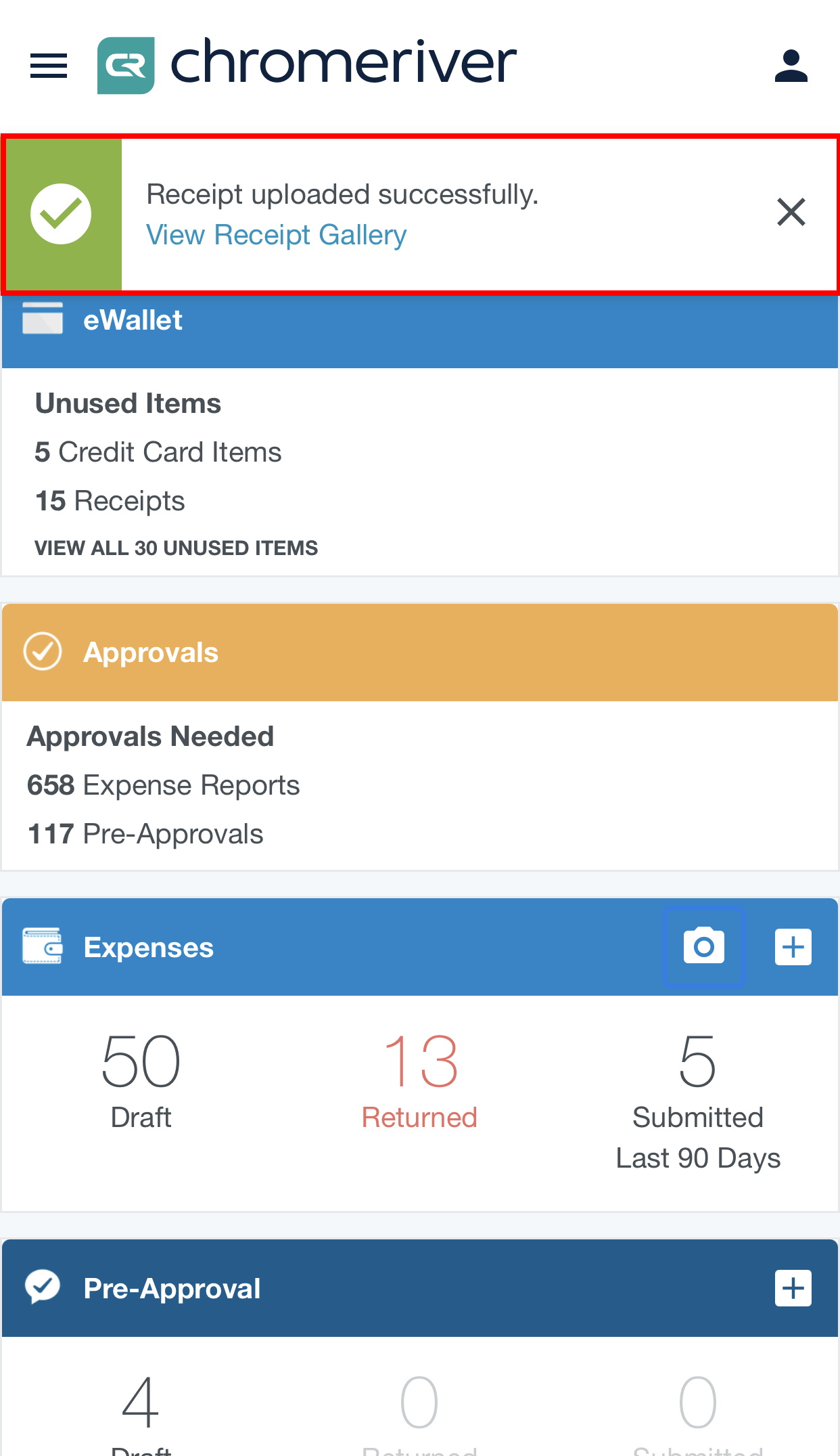 Create Expenses via the Receipt Gallery – Chrome River Help Center